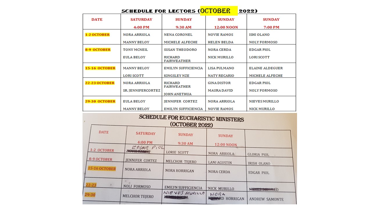 Service Schedule for Lectors & Eucharistic Ministers – Assumption ...