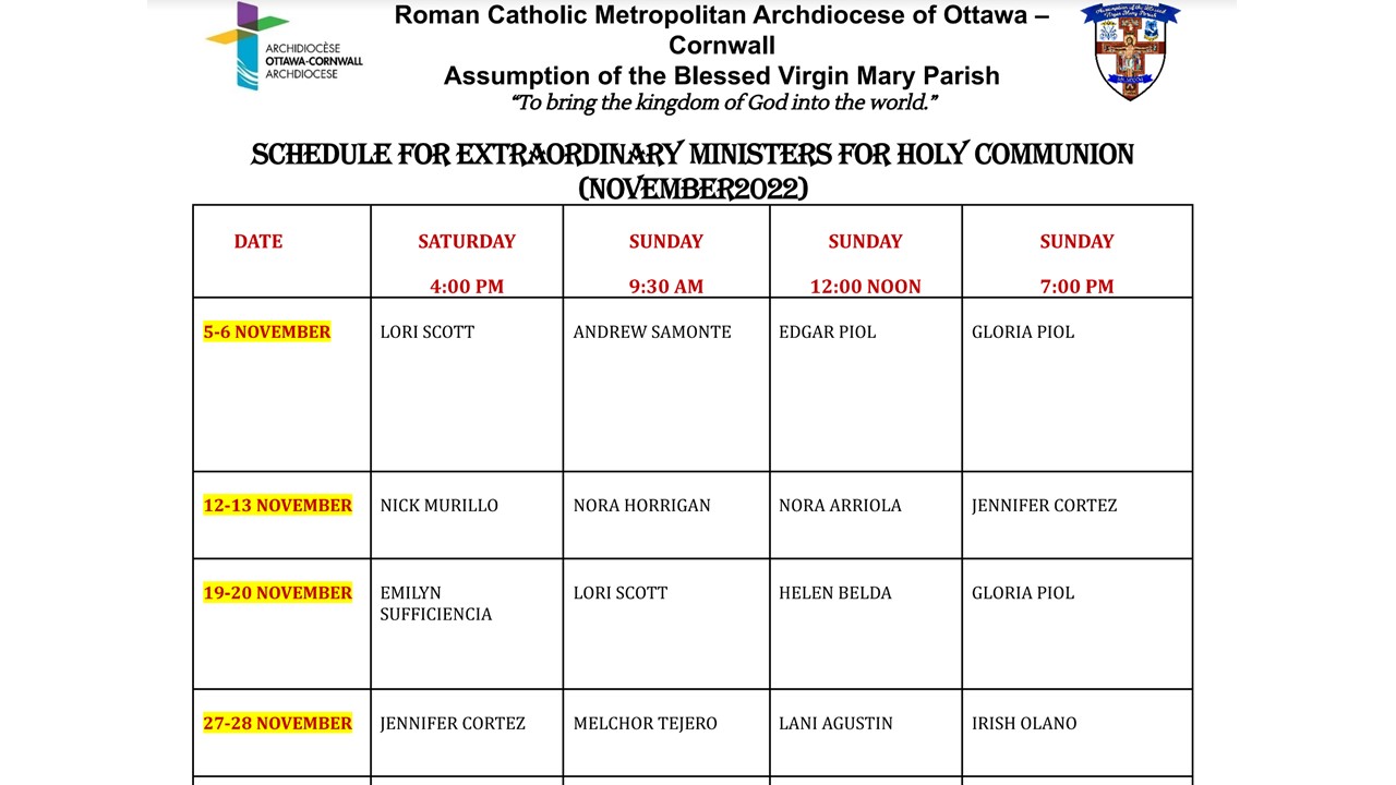 Service Schedule for Lectors & Eucharistic Ministers – Assumption ...